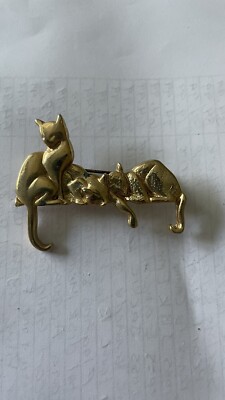 Boyd Cat Brooch Pin Vintage Signed Hammered Gold Tone Three Cats 2 ...
