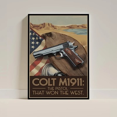 Colt 1911 US Military Gun Poster - American Firearm Wall Art, Veteran ...