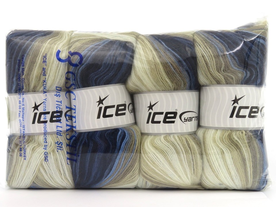 LOT OF 4 Ice ANGORA ACTIVE Yarn #80046 CREAM CAMEL LILAC BLUE Fine ...