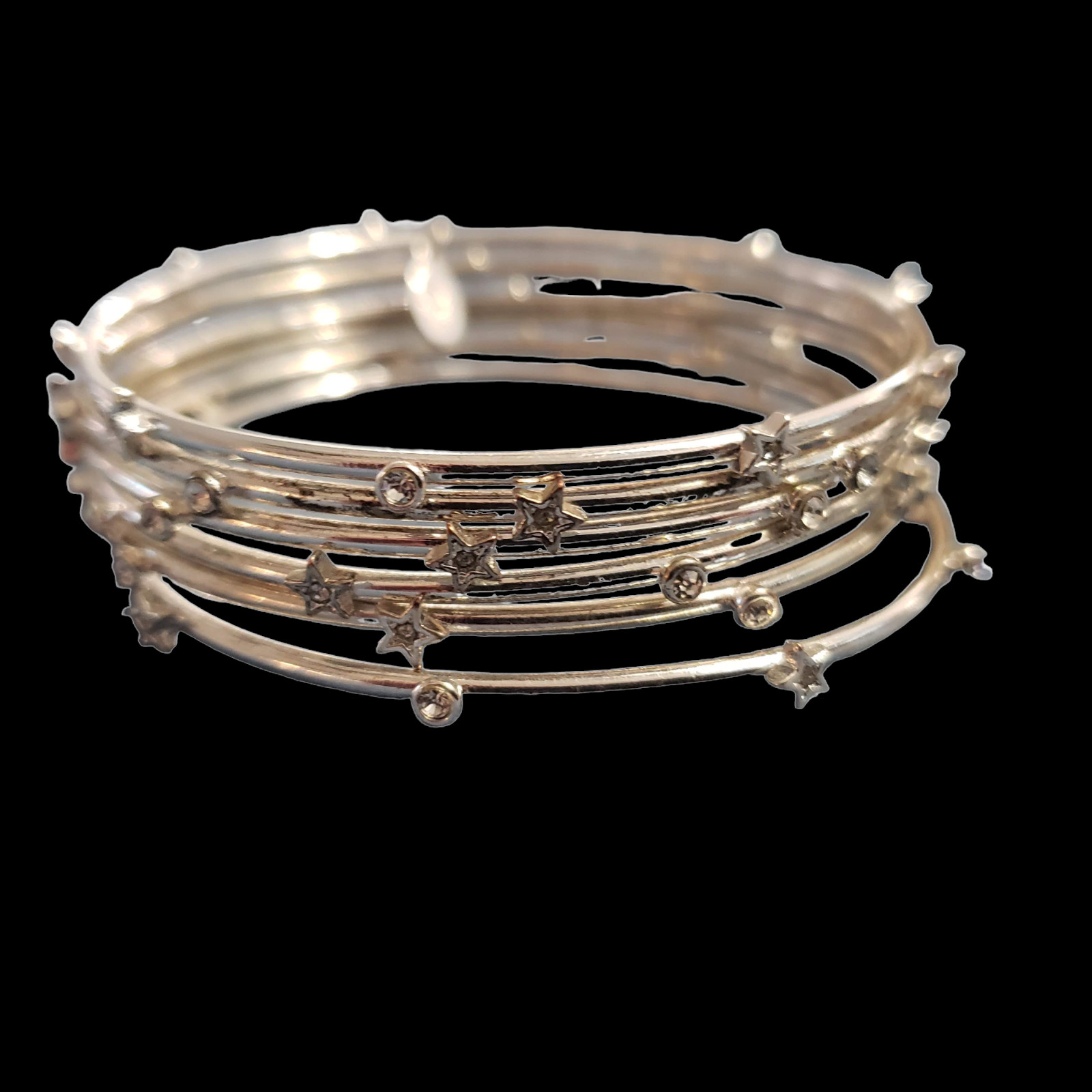 6 Stacking Stars & Rhinestones Bracelets Bangles Silv… - Gem