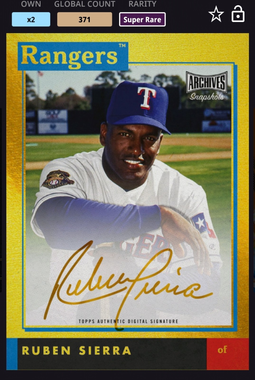 Topps BUNT DIGITAL Archives 2020 RUBEN SIERRA Rangers Gold Signature SR ...