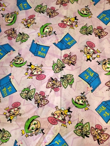 Fairly Odd Parents Pink Fabric Wanda Cosmo Da Rules OOP 40"x100" Viacom ...