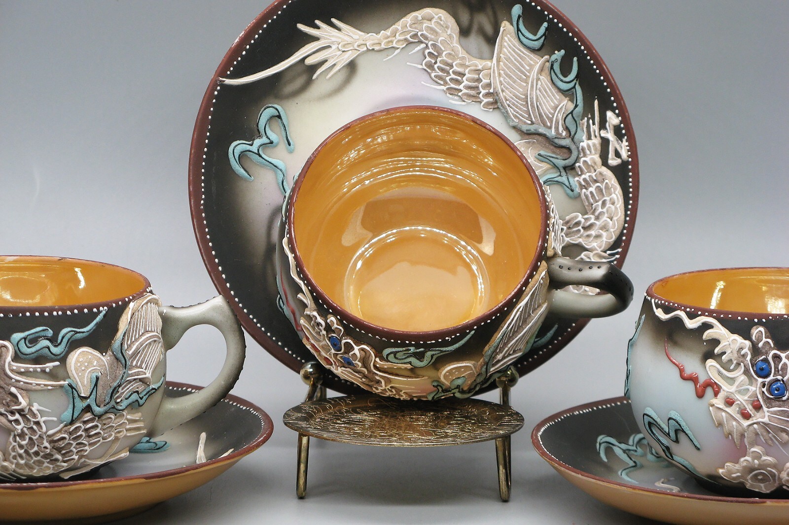 Three Vintage Moriage Dragonware Lusterware Tea Cup and Saucer Sets | eBay
