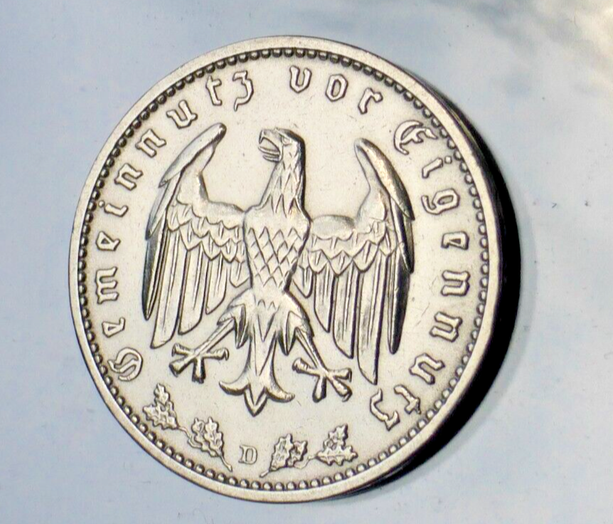 Beautiful 1 Reichsmark Nazi Coin: Genuine Nickel Third Reich WW2 ...