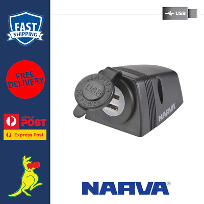 Narva Twin USB Socket Surface Mount Black USB Narva USB Sockets 2.5A ...