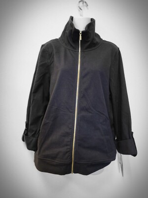 Charter Club Jacket Women Large Black Relaxed Cotton Stretch Full Zip ...