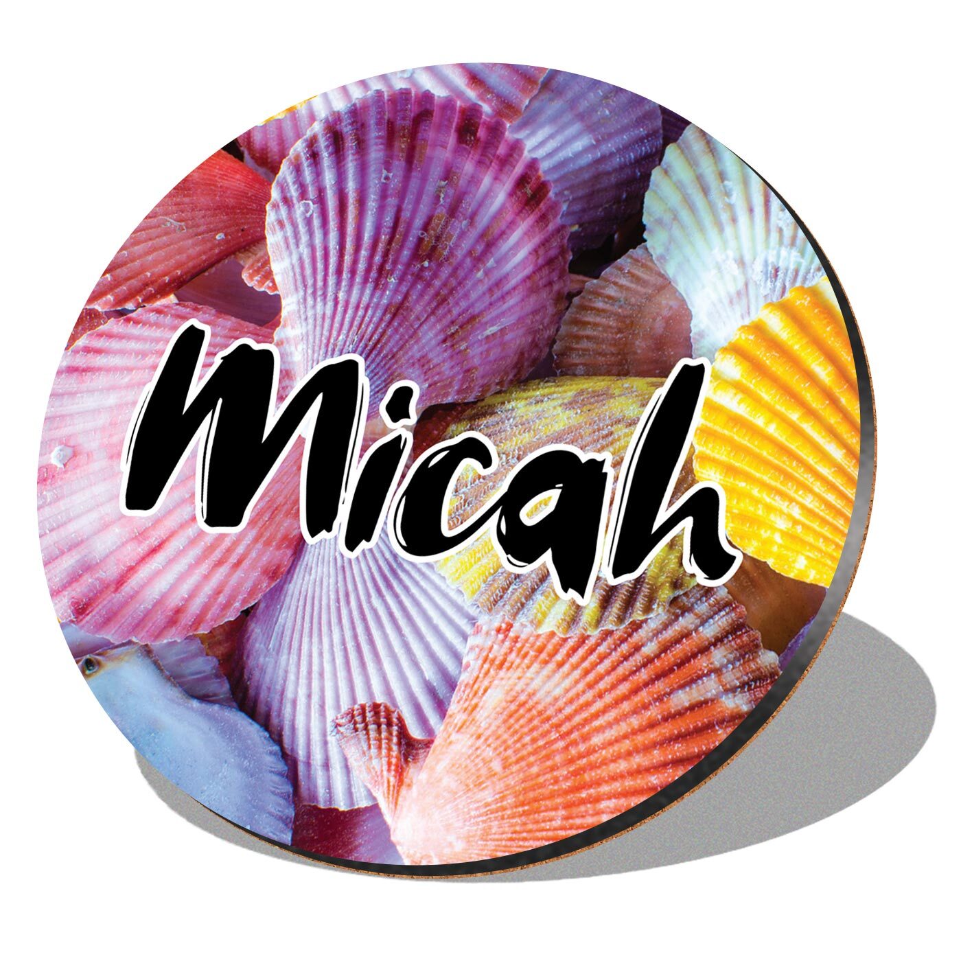 1 x Round Coaster - Name Micah Sea Shells Lettering #265068 | eBay