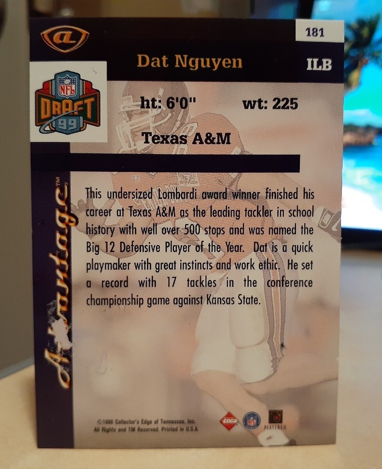 1999 DAT NGUYEN EDGE #181 ROOKIE AUTO DALLAS COWBOYS TEXAS A&M AGGIES ...