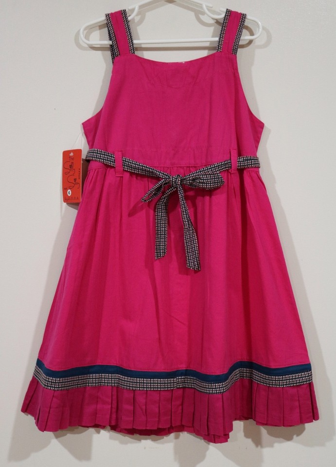 Silly Sissy Girls Size 6 100% Cotton Pink Button Front Plaid Trim Dress ...