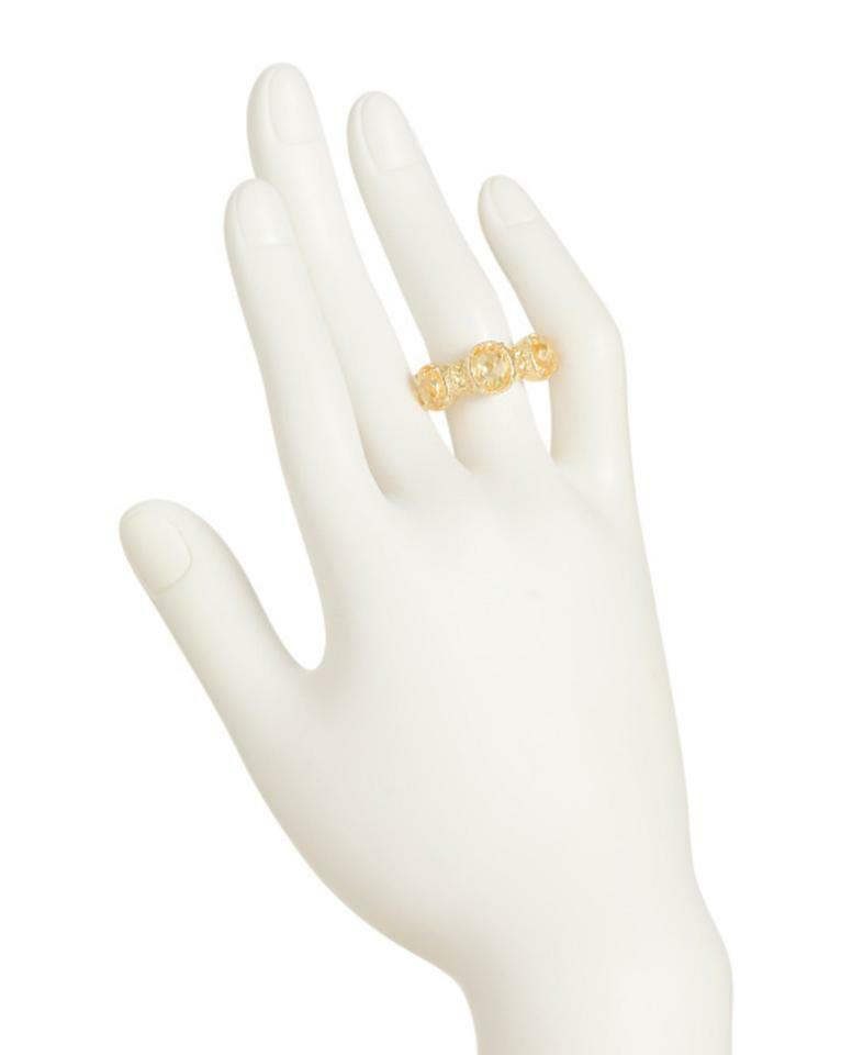 NEW JUDITH RIPKA Sterling Silver Gold Plated Canary Crystal 3 Stone Ri ...
