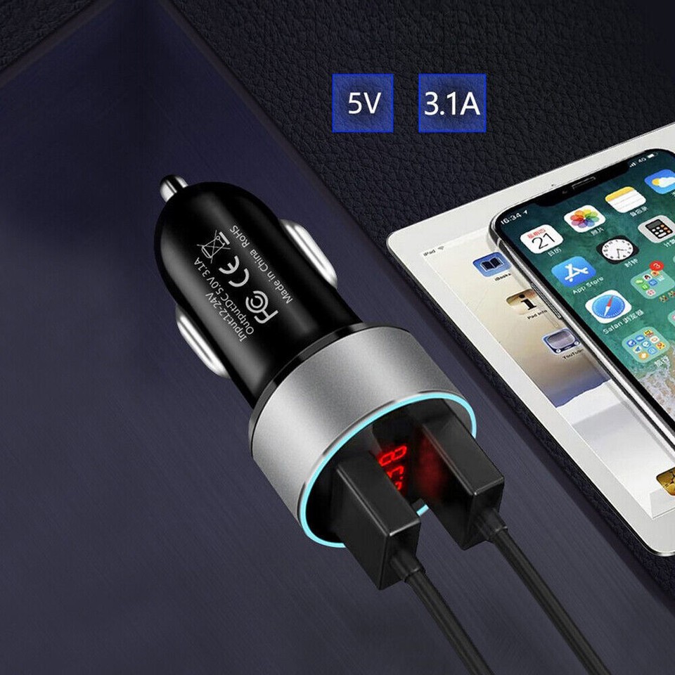 USB Car Phone Charger Outlet LED Voltage Display Cigarette Lighter ...