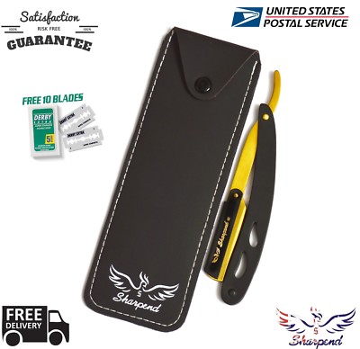 BLACK & GOLD COMBINATION Stainless Steel Barber Straight Edge Razor ...