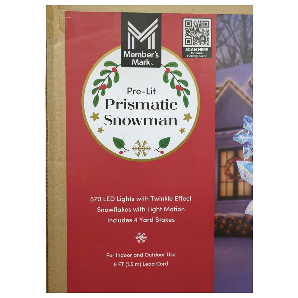Member's Mark 570 LED Pre-Lit Prismatic Snowman, Iridescent Finish, 6ft ...