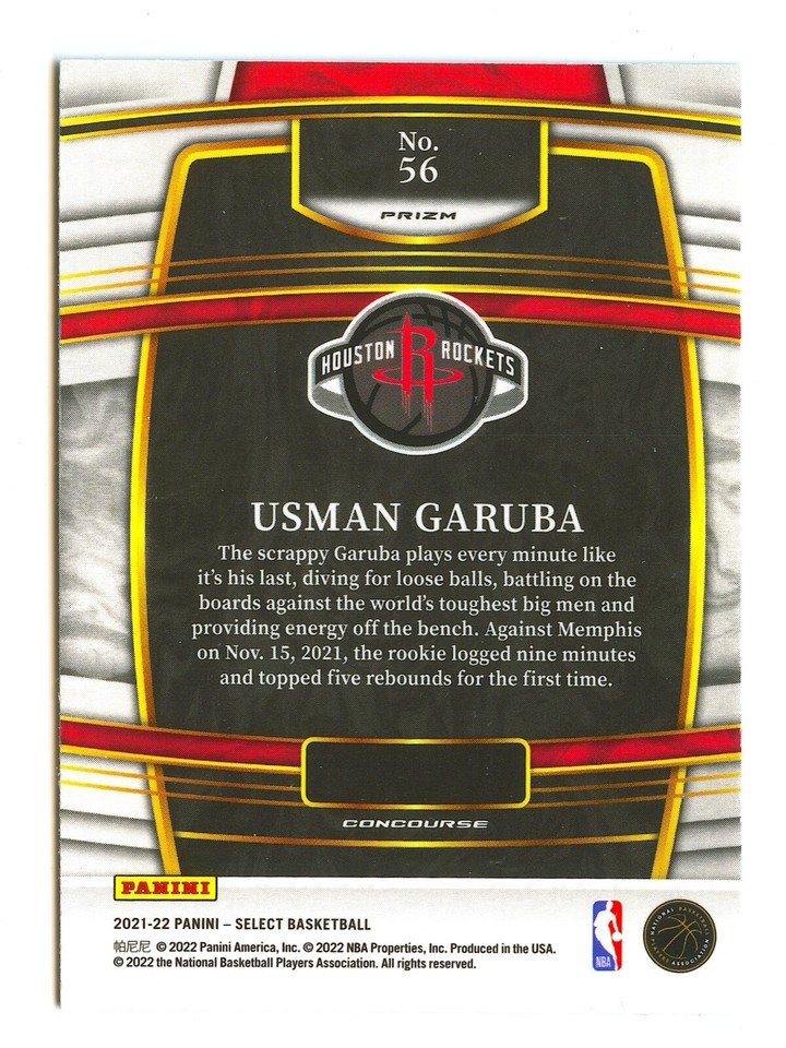 2021-22 Panini NBA Select Usman Garuba Concourse Tri-Color Prizm RC #56 ...