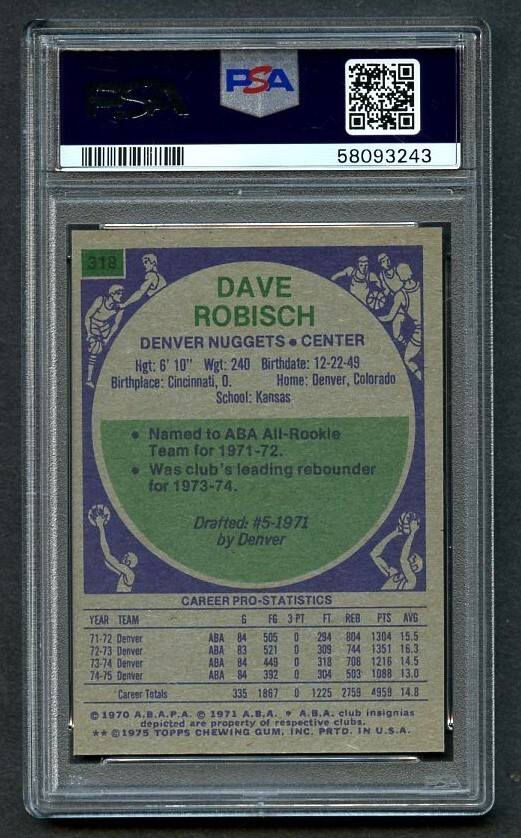 1975 Topps Basketball DAVE ROBISCH #318 PSA 8 NM-MT Denver Nuggets | eBay