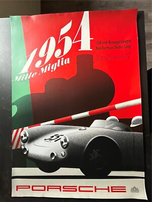 Very Rare Iconic 33x23 poster Porsche 550 Mille Miglia signed Hans ...