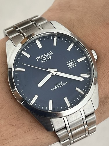 Pulsar (Seiko) Solar Mens Silver Blue Watch Vintage Working Vintage | eBay