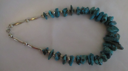 Native American Sterling Silver & Turquoise nugget necklace 20" | eBay