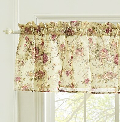 ANTIQUE ROSE VALANCE : CHIC CREAM YELLOW SHABBY ROSES VINTAGE WINDOW | eBay