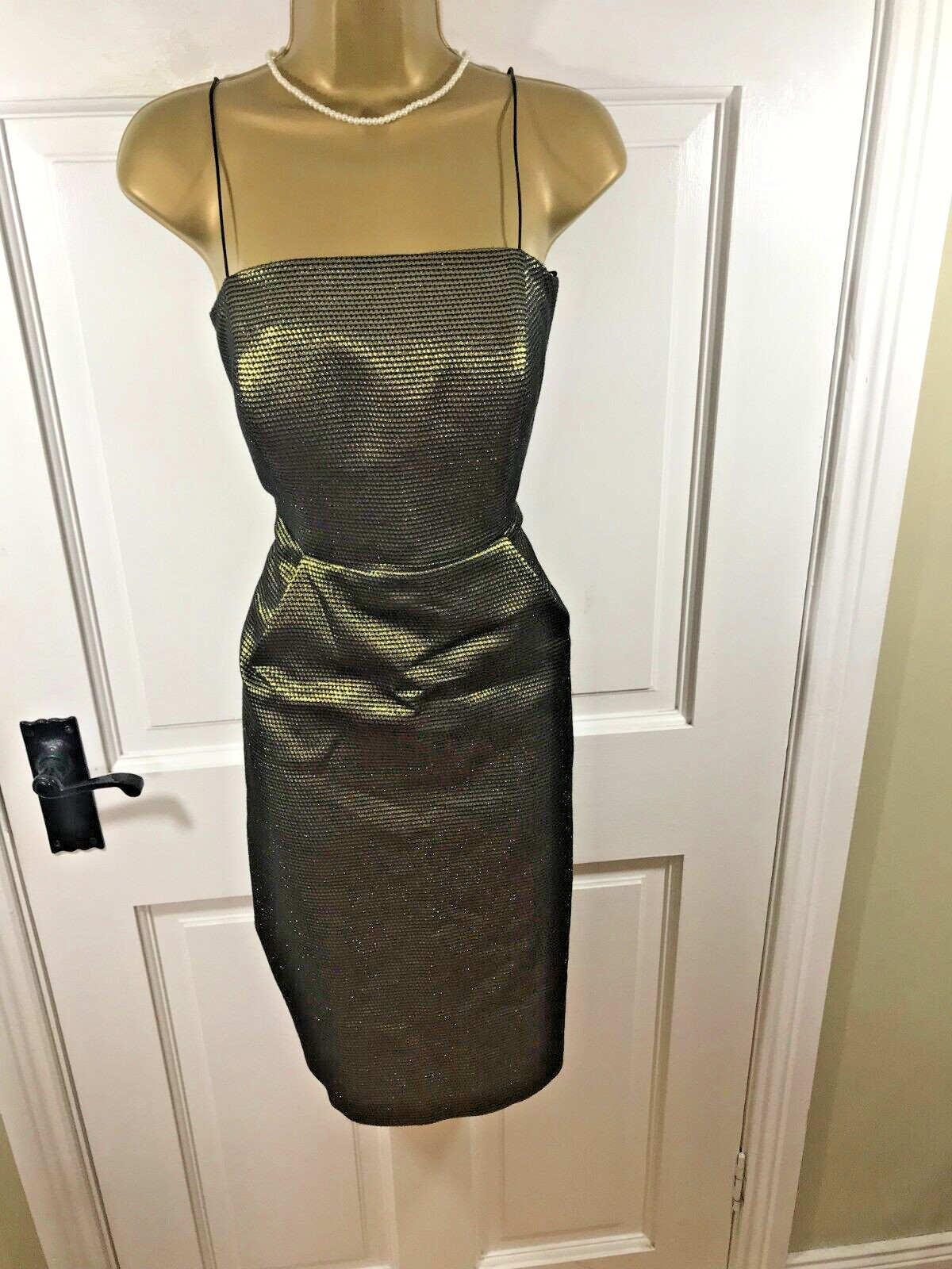 Sonia Pena Black & Metallic Gold Lined Dress, 42 UK 1… - Gem