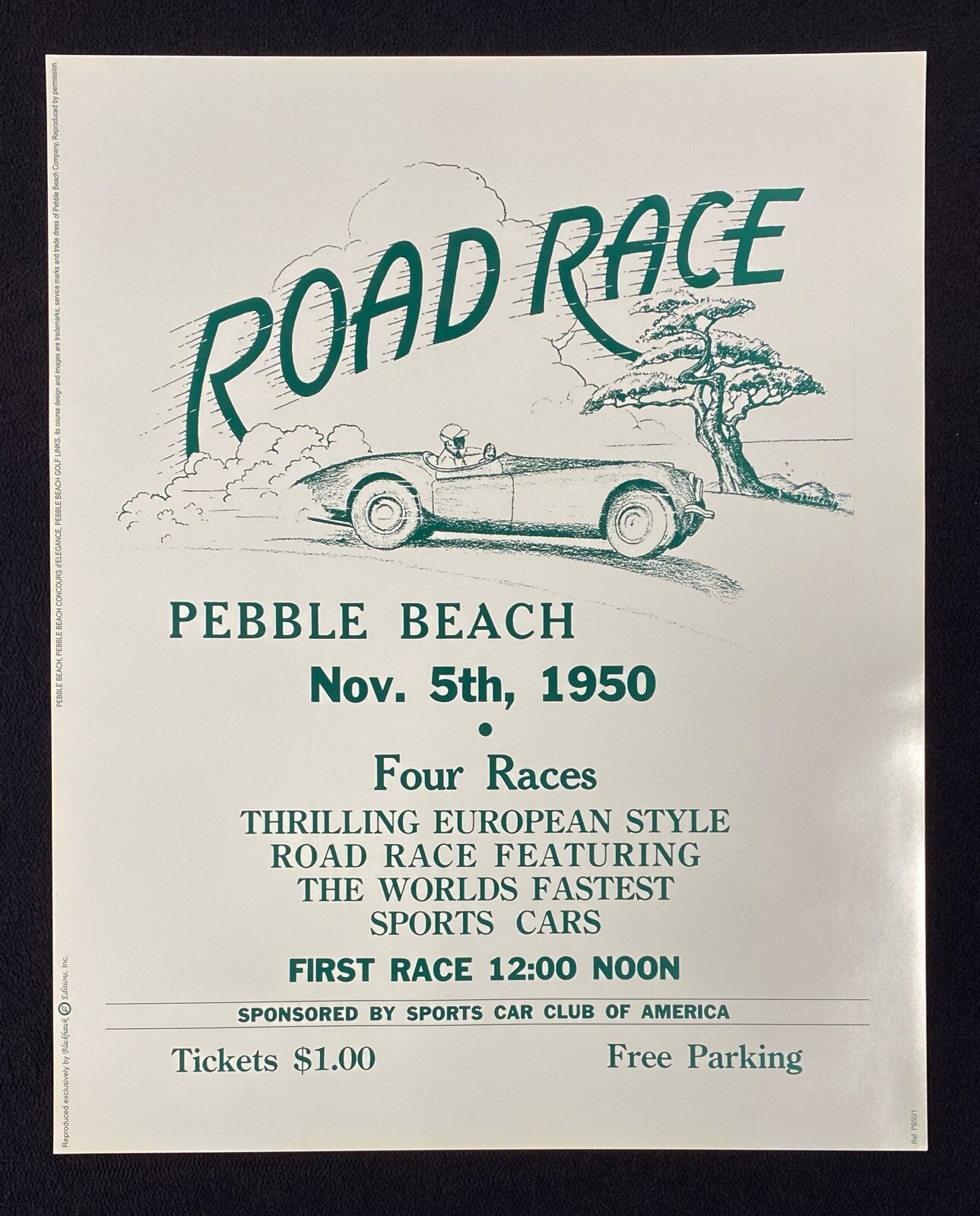1st Pebble Beach 1950 Road Race Blackhawk Edition Poster SCCA 16x20 | eBay