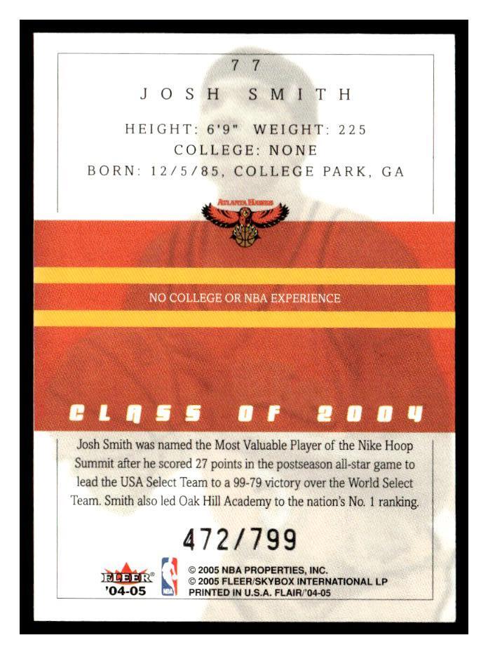 2004-05 Flair #77 Josh Smith #/799 | eBay