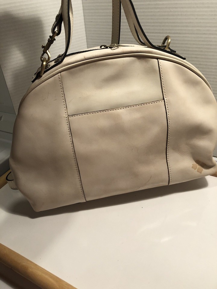 Patricia Nash Fiora Dome Embossed Cream Satchel Tooled Leather Bag w ...