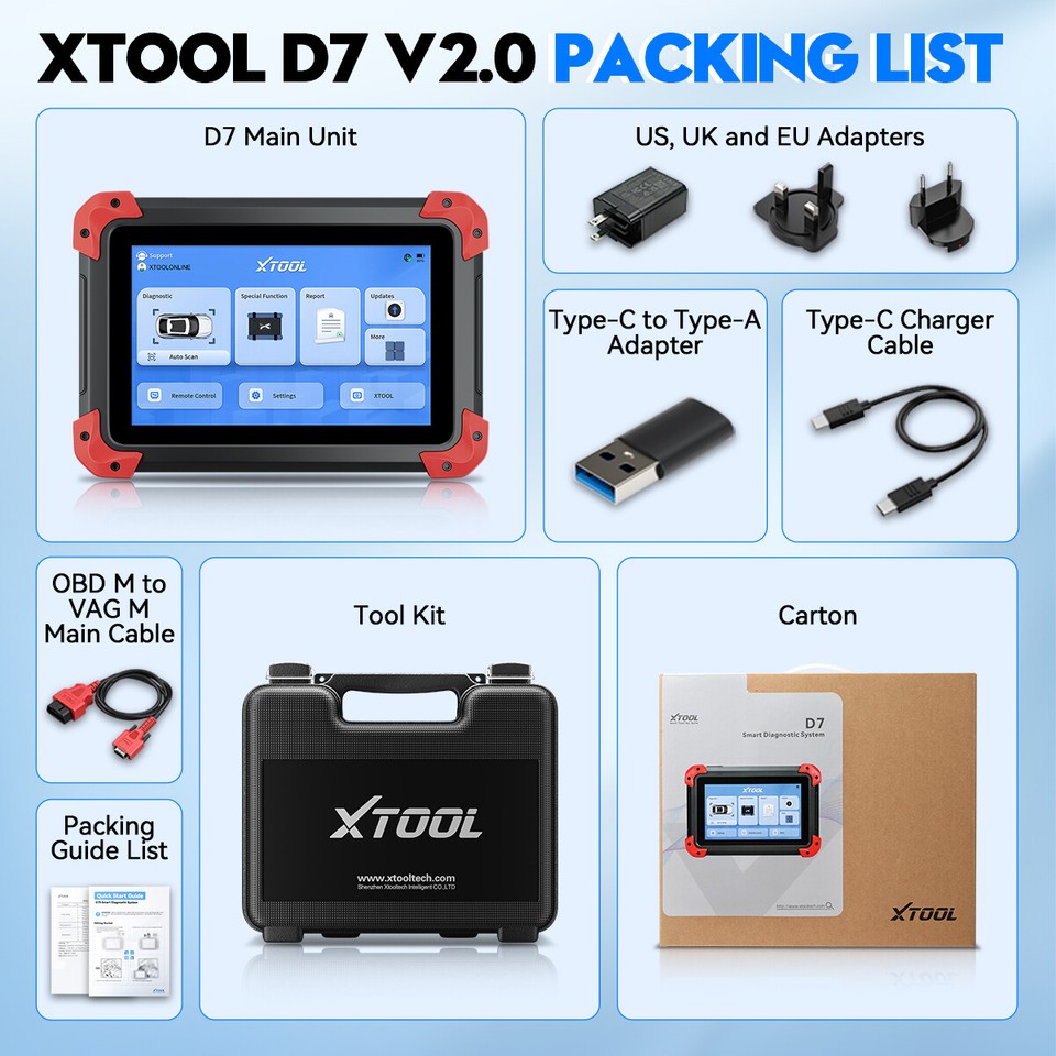 XTOOL D7 V2.0 Bi-directional OBD2 Scanner All System Diagnostic Tool ...