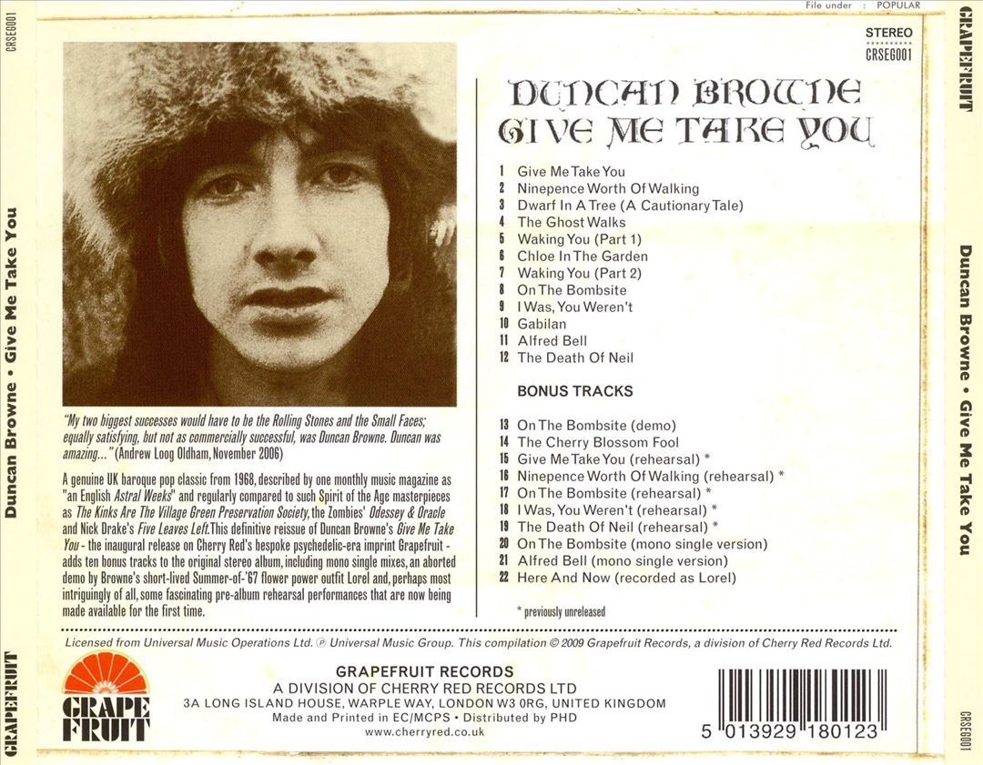DUNCAN BROWNE GIVE ME TAKE YOU [GRAPEFRUIT BONUS TRACKS] NEW CD ...