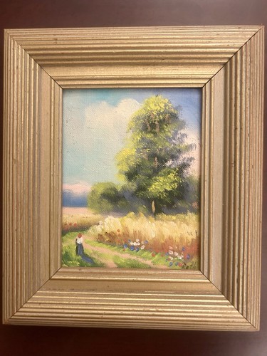 Antique Oil Landscape American Artist CARL ROTH - fields and flowers ...