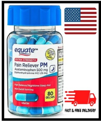 Equate Extra Strength Pain Reliever PM, Acetaminophen 500 mg ...