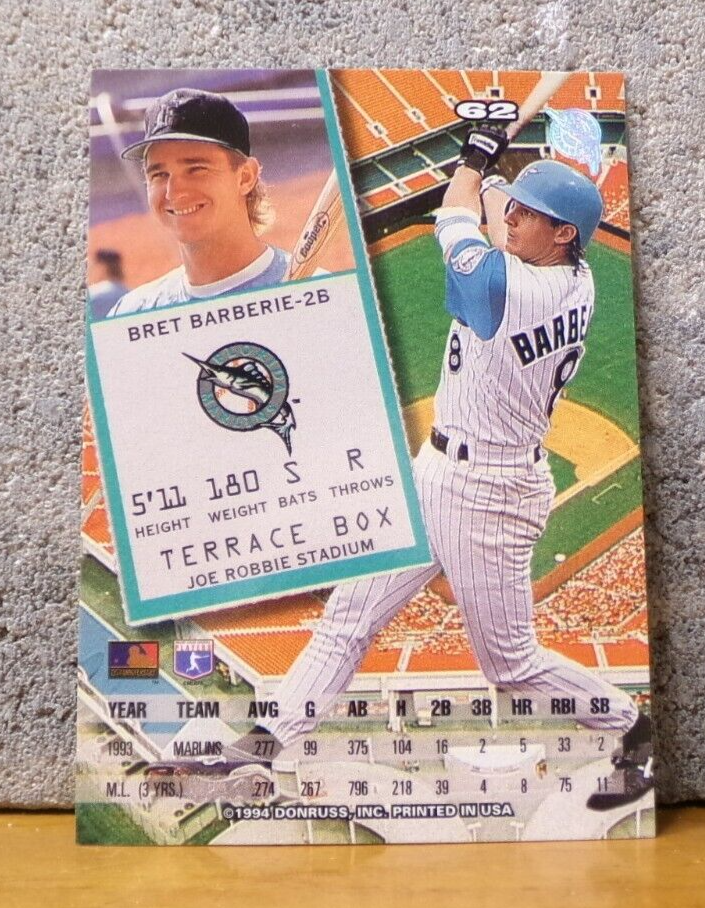 BASEBALL CARD JOE ROBBIE STADIUM FLORIDA MARLINS BRET BARBERIE | eBay
