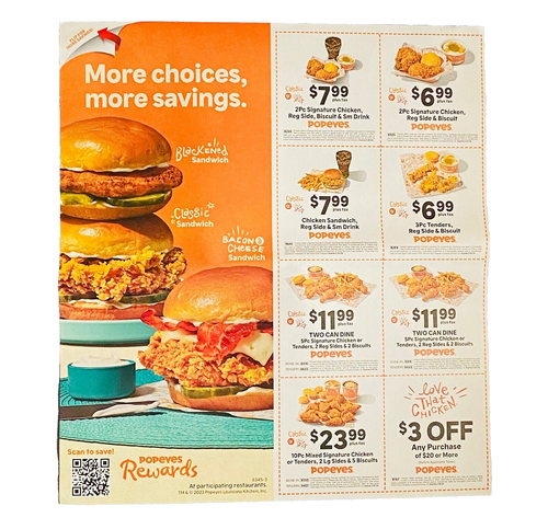 Ad Mailer Popeyes 2023 FastFood Fried Chicken Paper Collectors Ephemera ...