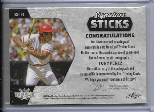 2022 LEAF LUMBER TONY PEREZ BAT AUTO SIGNED #SC-TP1 #D/25 CINCINNATI ...