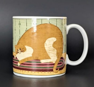 Vintage Sakura Warren Kimble Cat Collection Coffee Mug Orange White Fat ...