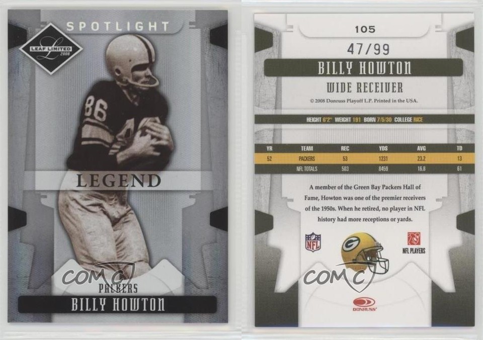2008 Leaf Limited Legend Spotlight Silver 47/99 Billy Howton #105 3b8 ...