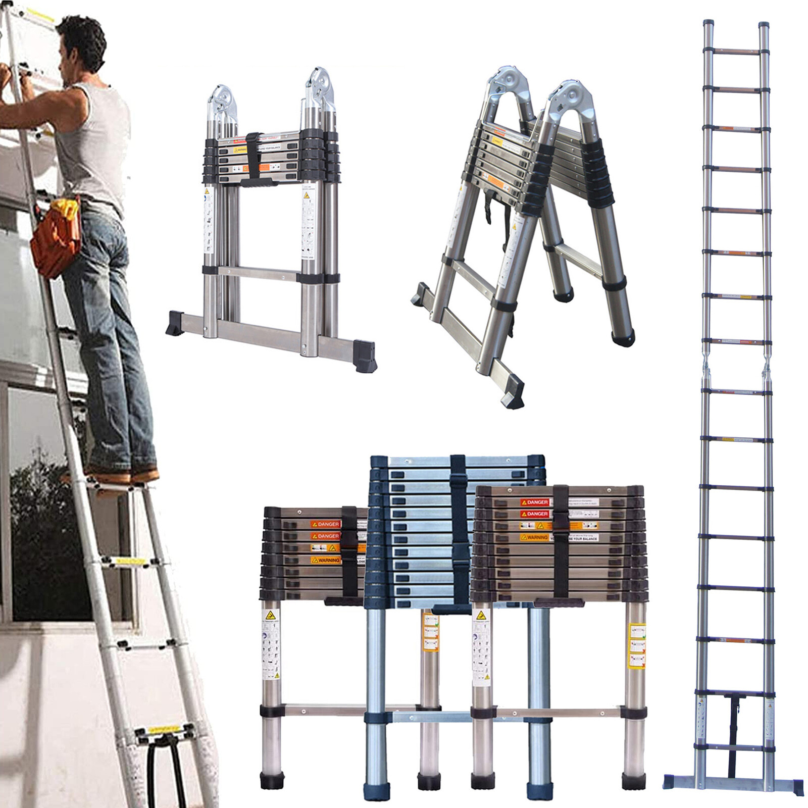 3-5M Folding Multi-Purpose Telescopic Ladder A Frame / Straight Ladders ...