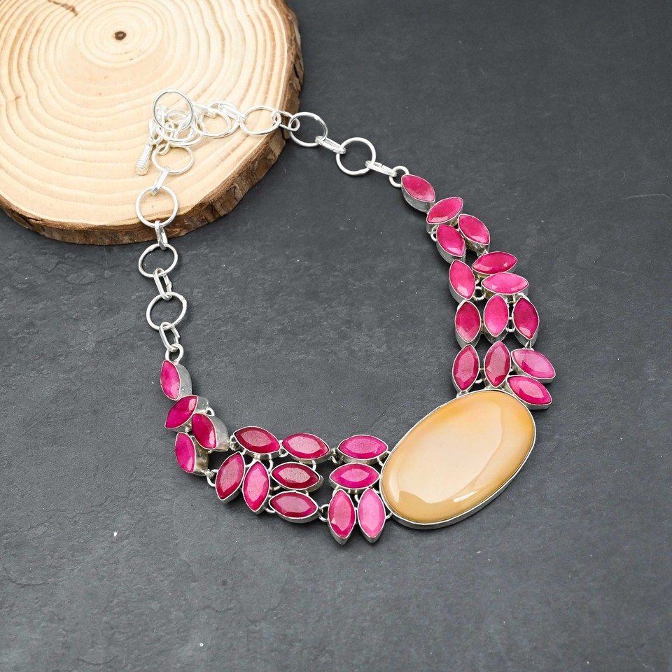 Mookaite Kashmir Red Ruby Gemstone 925 Sterling Silver Jewelry Necklace ...