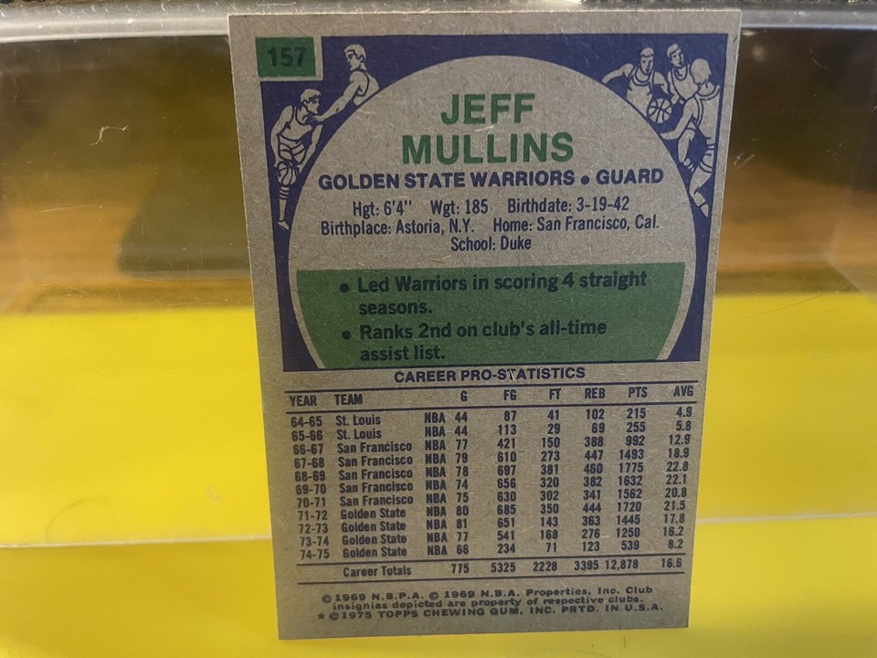 1975-76 Topps #157 Jeff Mullins Golden State Warriors Basketball Card ...