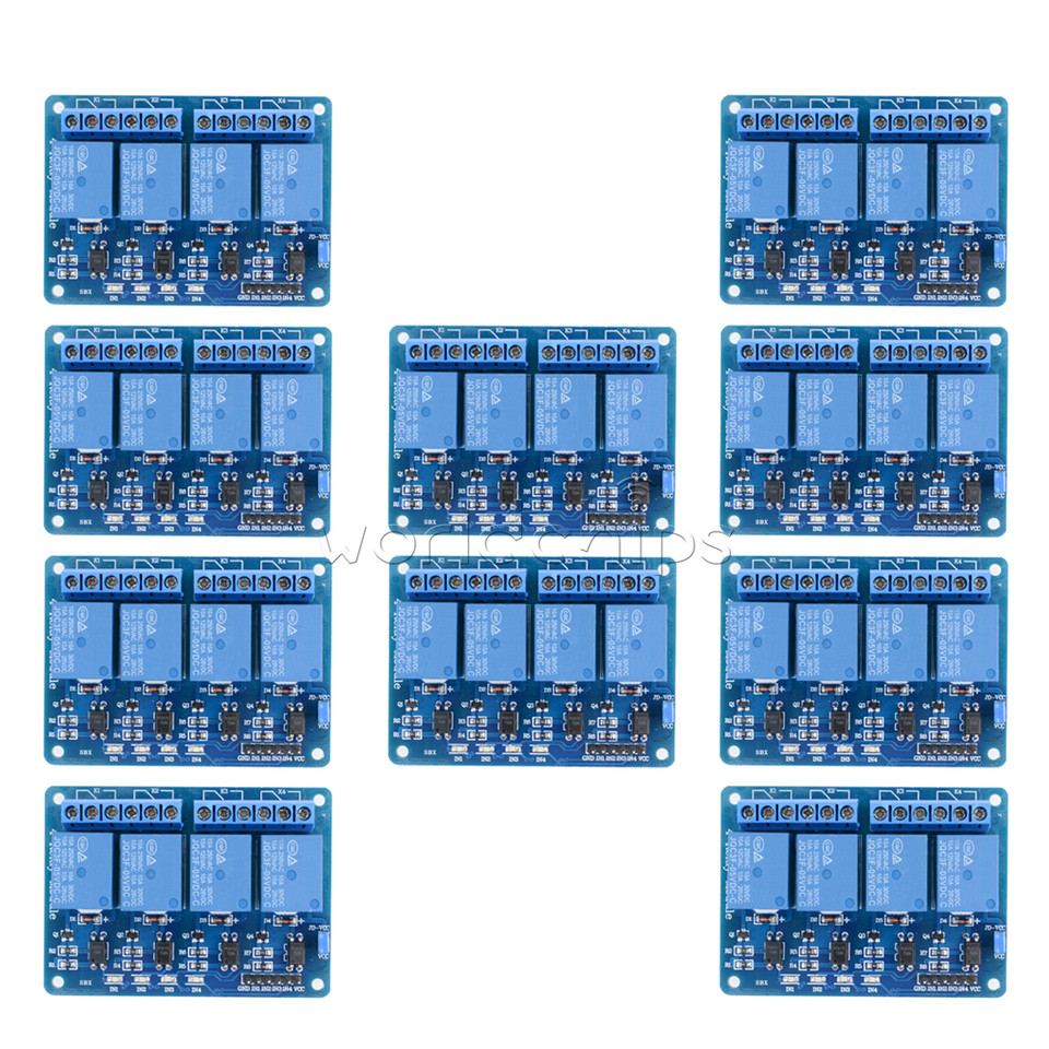 10PCS DC 5V 4 Channel Relay Module With Optocoupler For PIC AVR DSP ARM ...