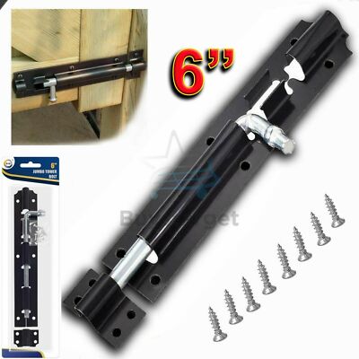 🔥6'' Heavy Duty Tower Bolt Straight Black Lock Slide Gate Door Latch ...