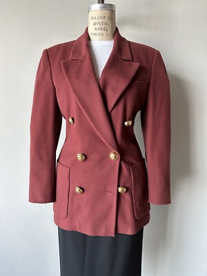 Vintage 90s Escada Margaretha Ley Maroon Double Breasted Wool Jacket ...