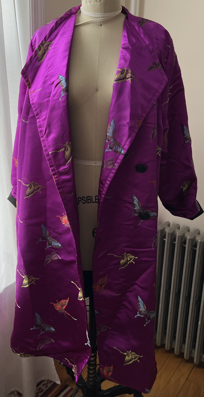 Satin purple Overcoat with butterflies, with belt, With Lining | eBay