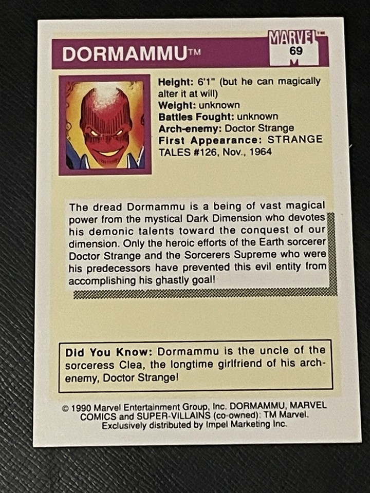 1990 Marvel Comics Universe Series 1 Super Villains DORMAMMU Card #69 ...