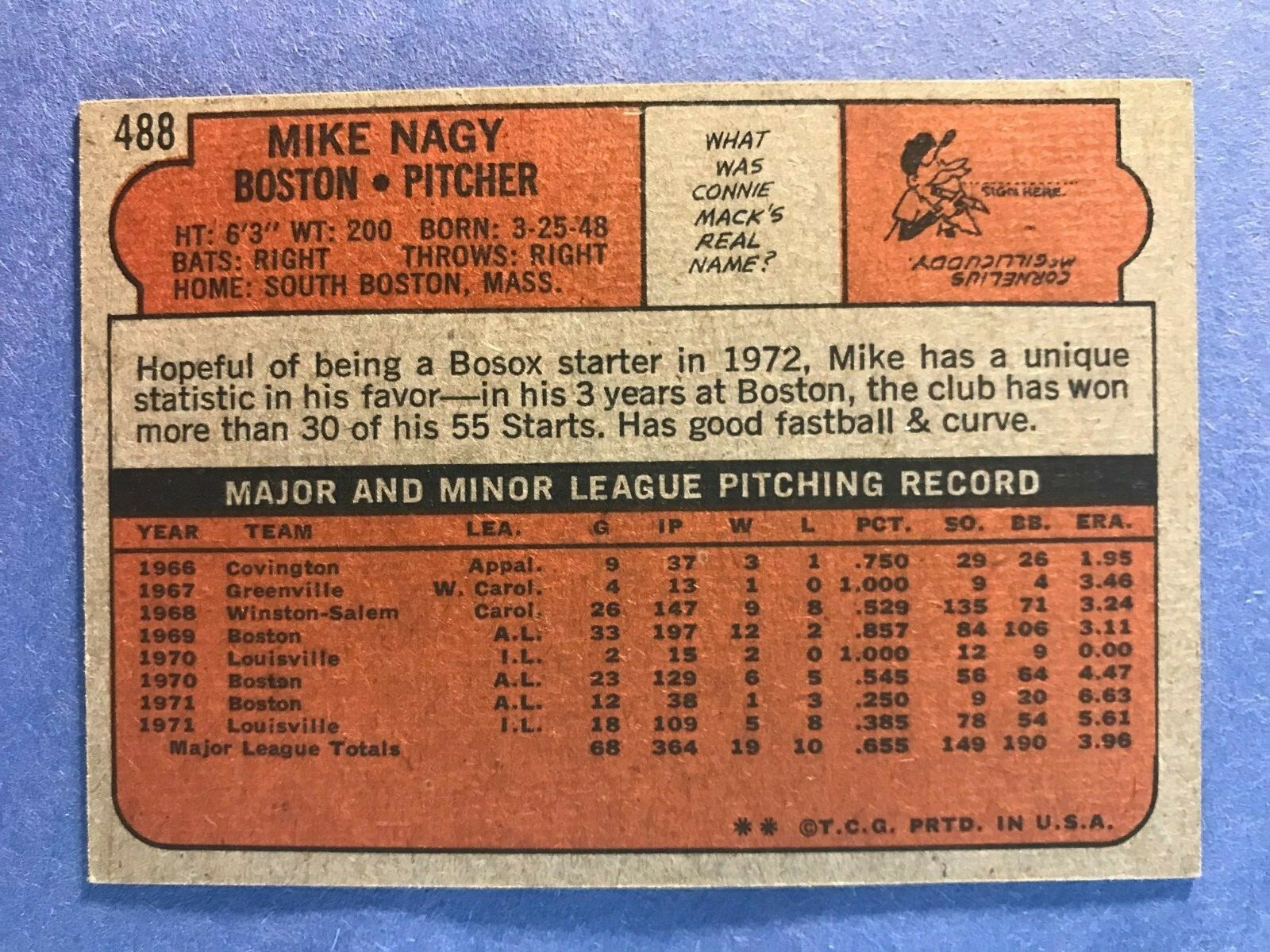 SIGNED MIKE NAGY AUTOGRAPHED 1972 TOPPS BASEBALL CARD - RED SOX | eBay