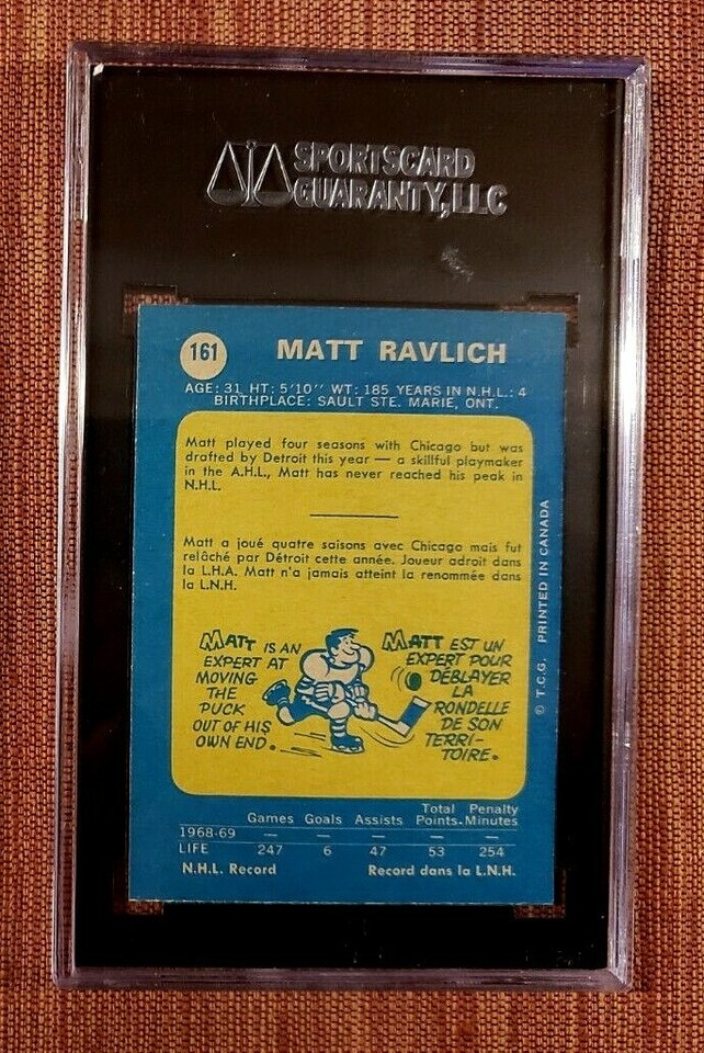 1969-70 O-Pee-Chee #161 Matt Ravlich Detroit Red Wings Hockey Card SGC ...