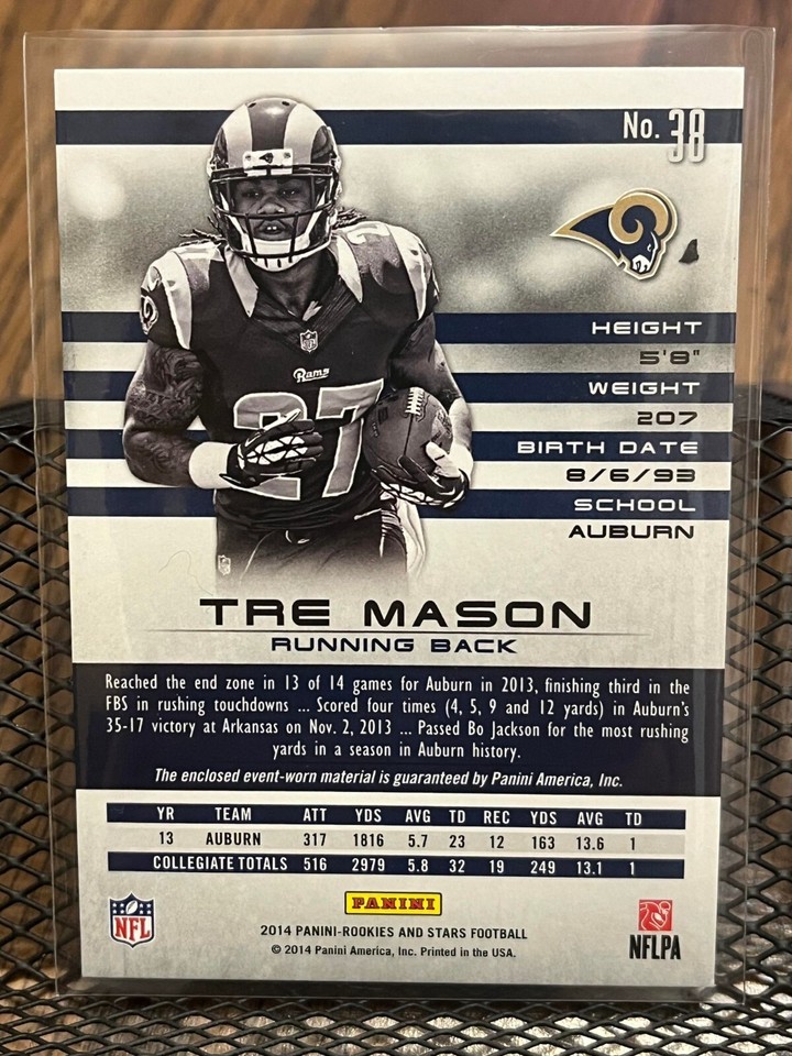 TRE MASON 2014 R&S ROOKIES & STARS ST LOUIS RAMSS WORN JERSEY PATCH ...