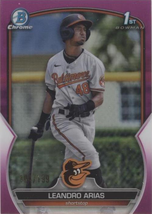 2023 Bowman - Chrome Prospects Leandro Arias #BCP-84 Fuchsia Refractor ...