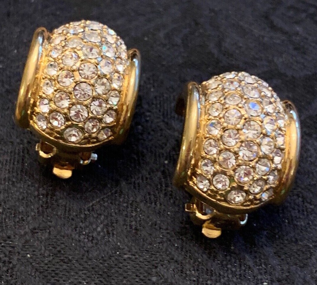 Vintage Swarovski Rhinestone Curved Shape Clip On Gol… - Gem