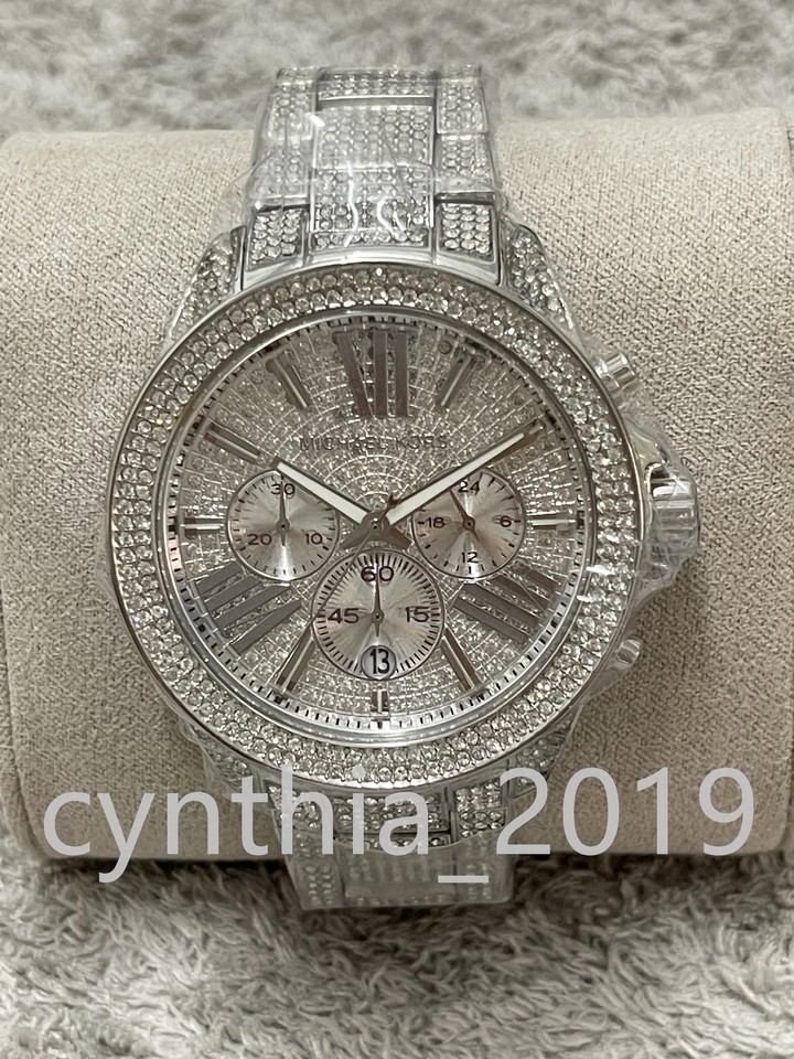 New Michael Kors MK6317 Wren Crystal Stainless Steel Chronograph Womens ...